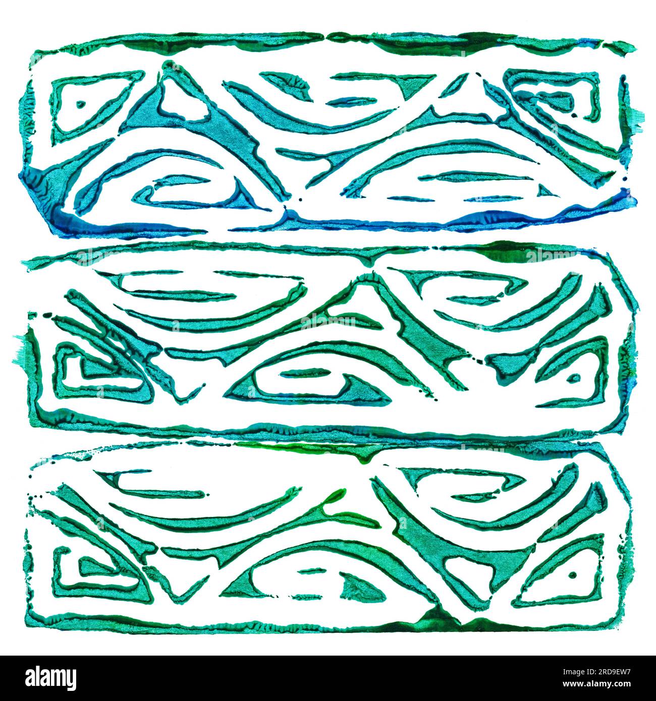 Original handmade texture stamp with abstract motifs in blue and green ...
