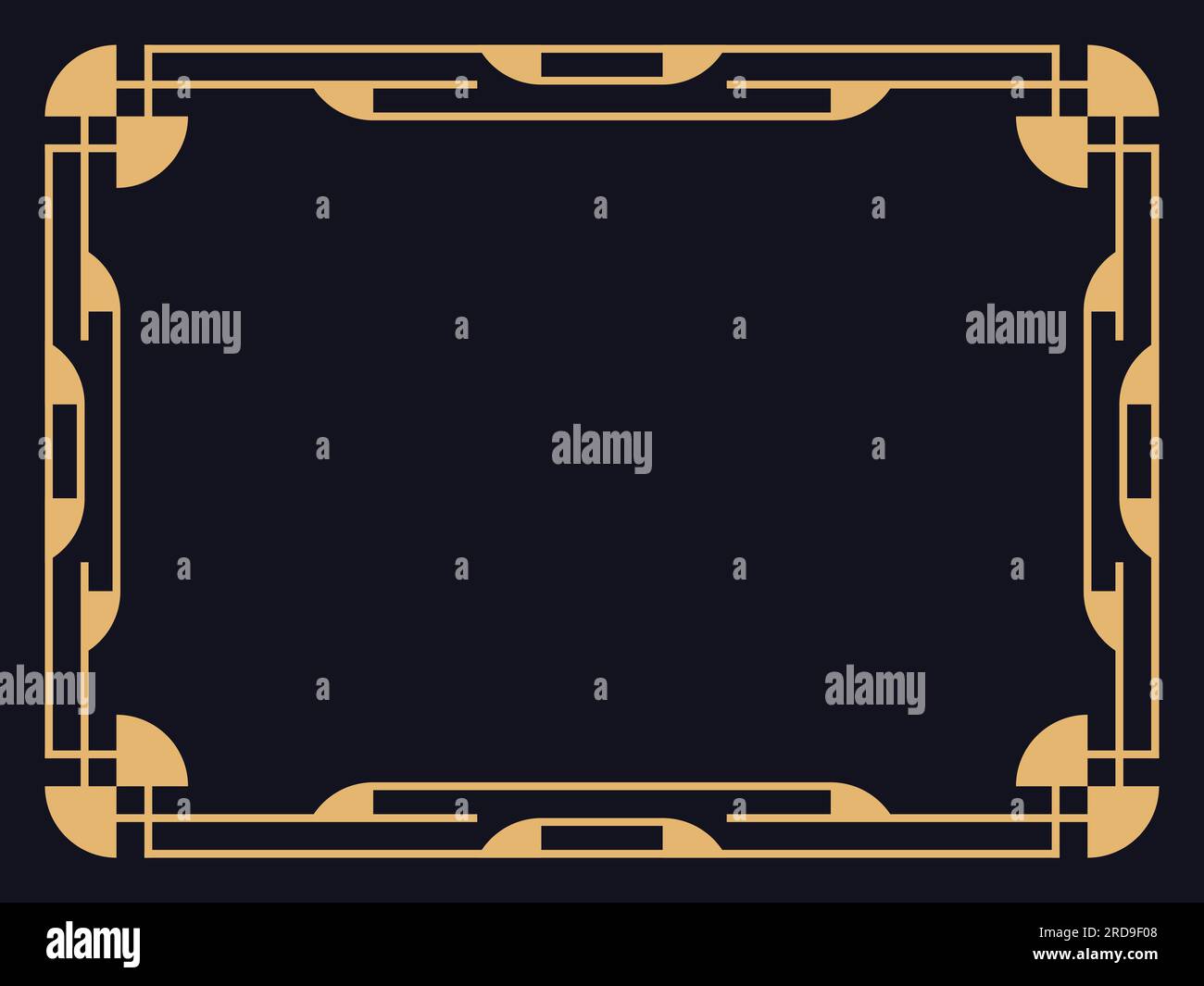 Art deco frame. Vintage linear border in gold color on a black ...