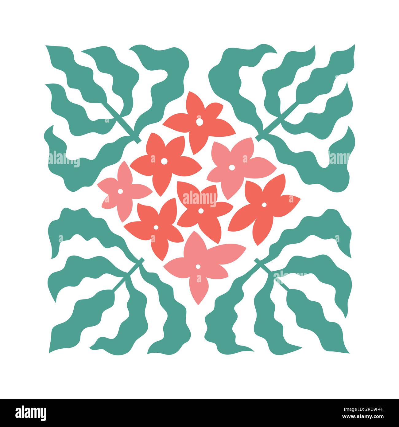 Modern abstract square flower poster. Floral retro vector pattern for ...
