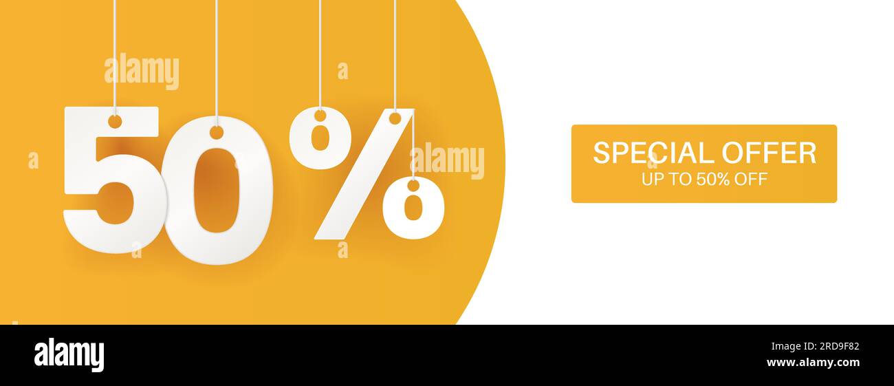 Wide yellow banner. 50 percent off banner Stock Vector Image & Art - Alamy