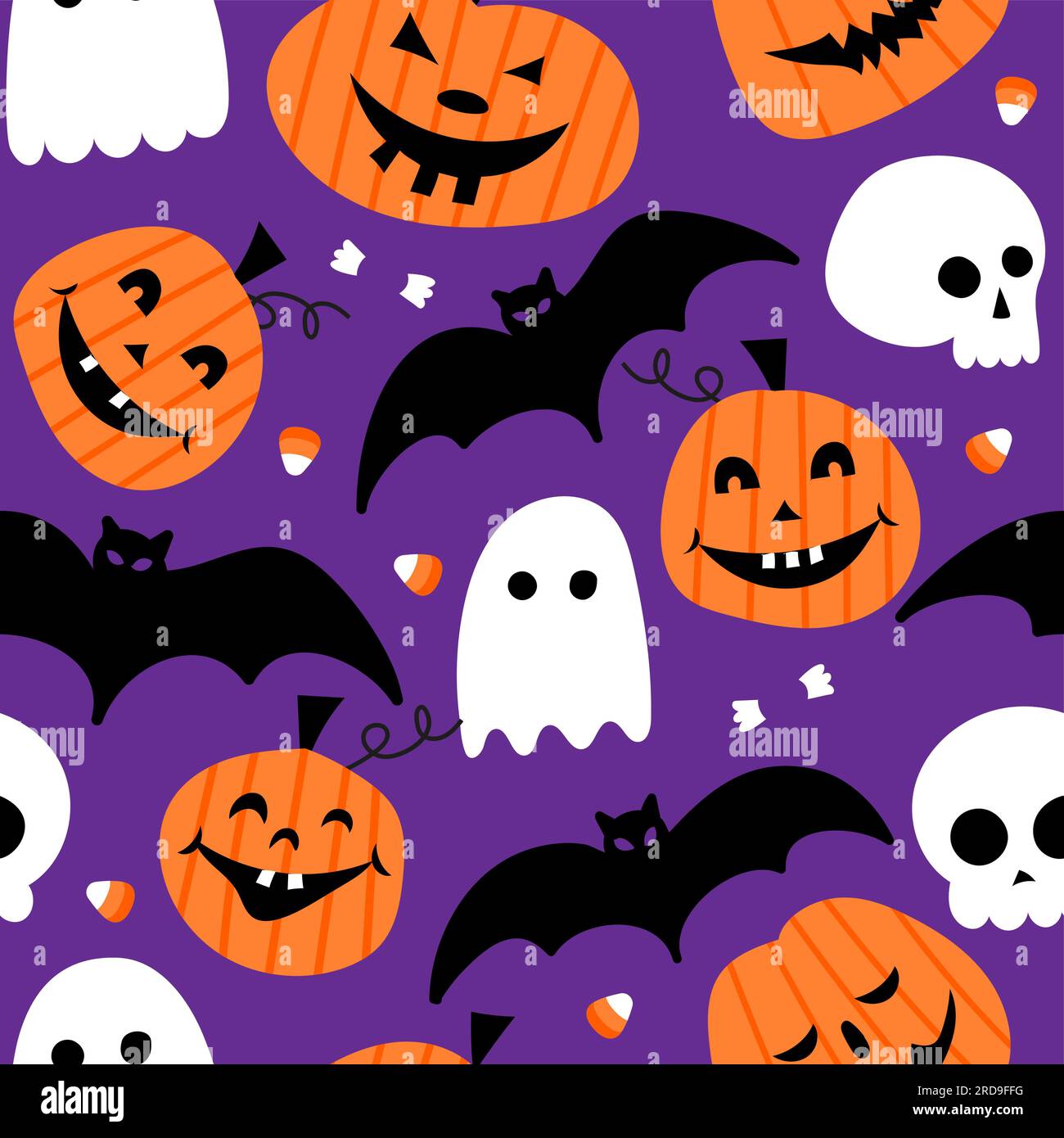 Cute Halloween seamless pattern with spider web, ghosts and pumpkins ...