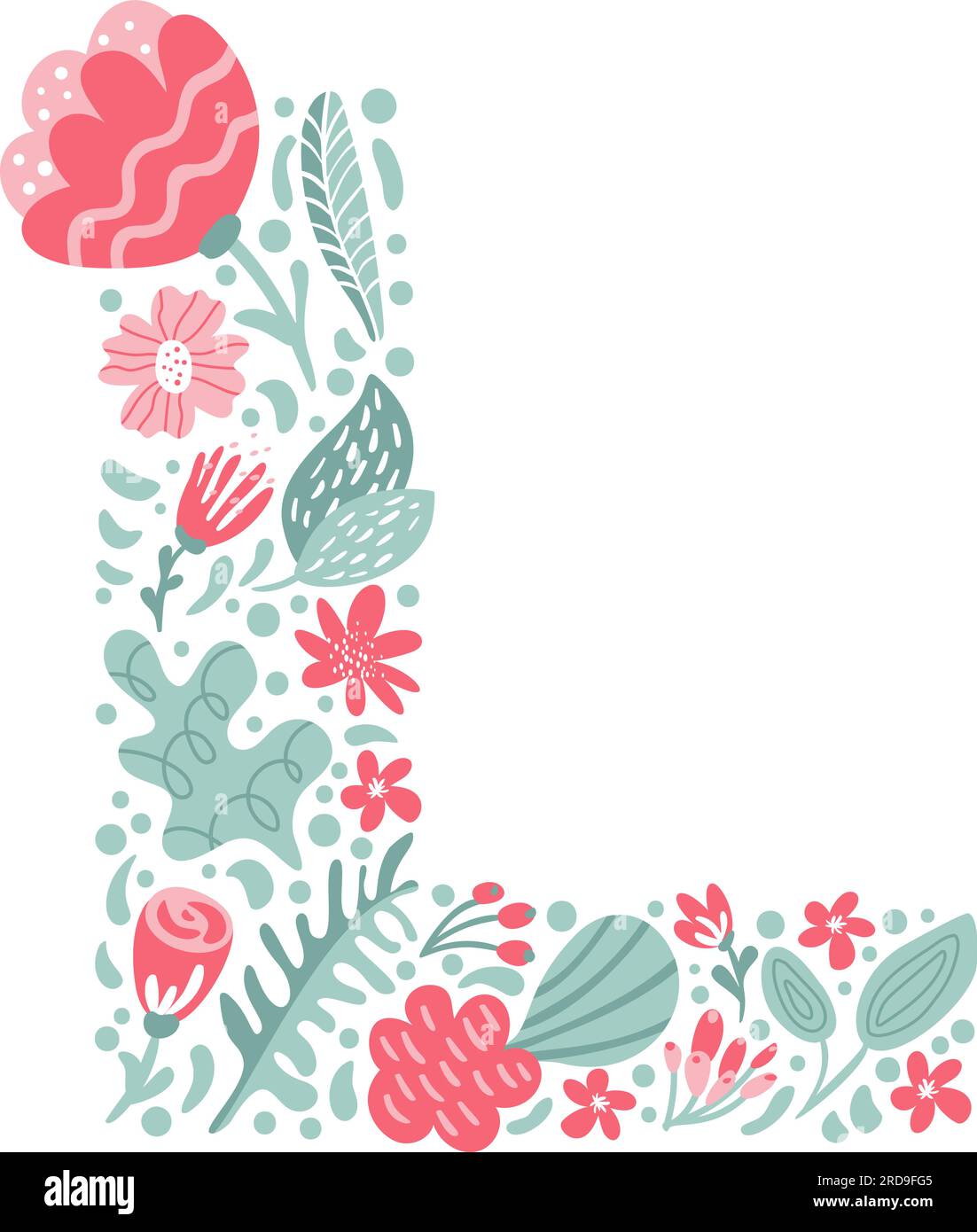 Vector Hand Drawn Font Letter L with Flowers and Branches Blossom ...