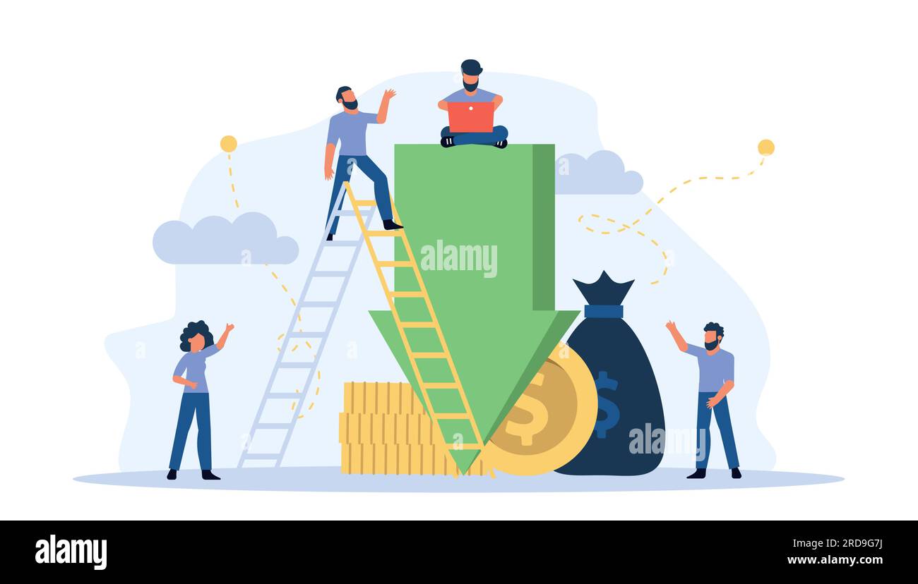 Down arrow decrease vector interest discount rate percent low. Man and ...