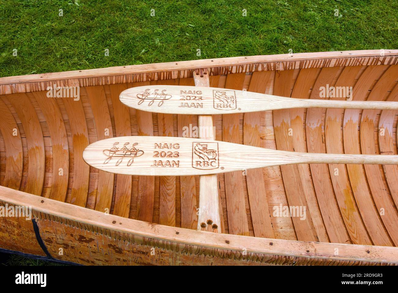 Halifax, NS, Canada - July 19 2023: Oars with North American Indigenous ...