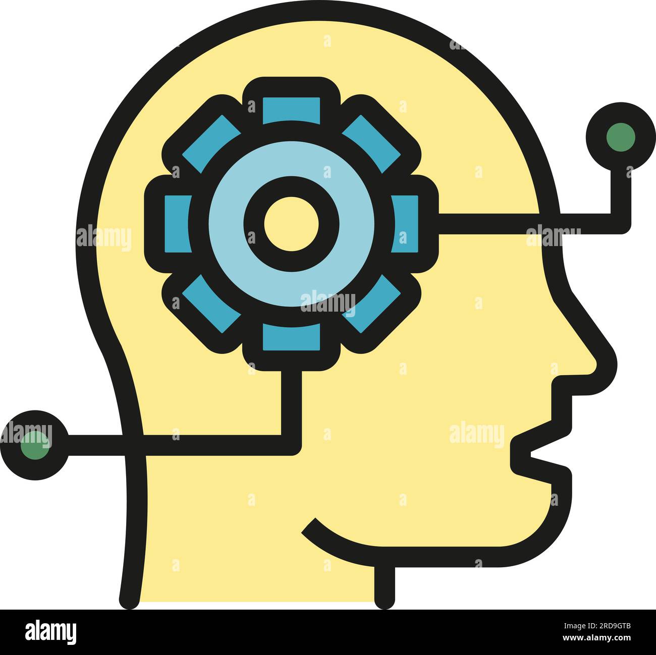 Gear mind icon outline vector. Human brain. Head process color flat ...