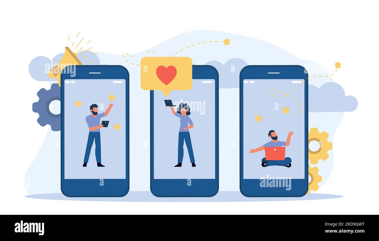 Employer business mobile screen illustration. Man and woman talk chat ...