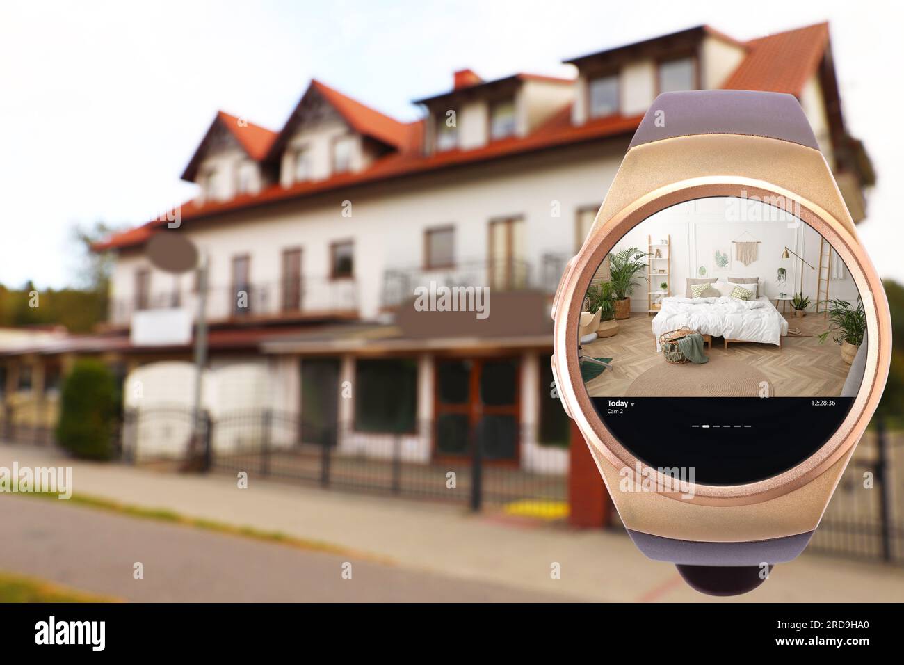 Home security system. Modern smartwatch with image of room through CCTV ...