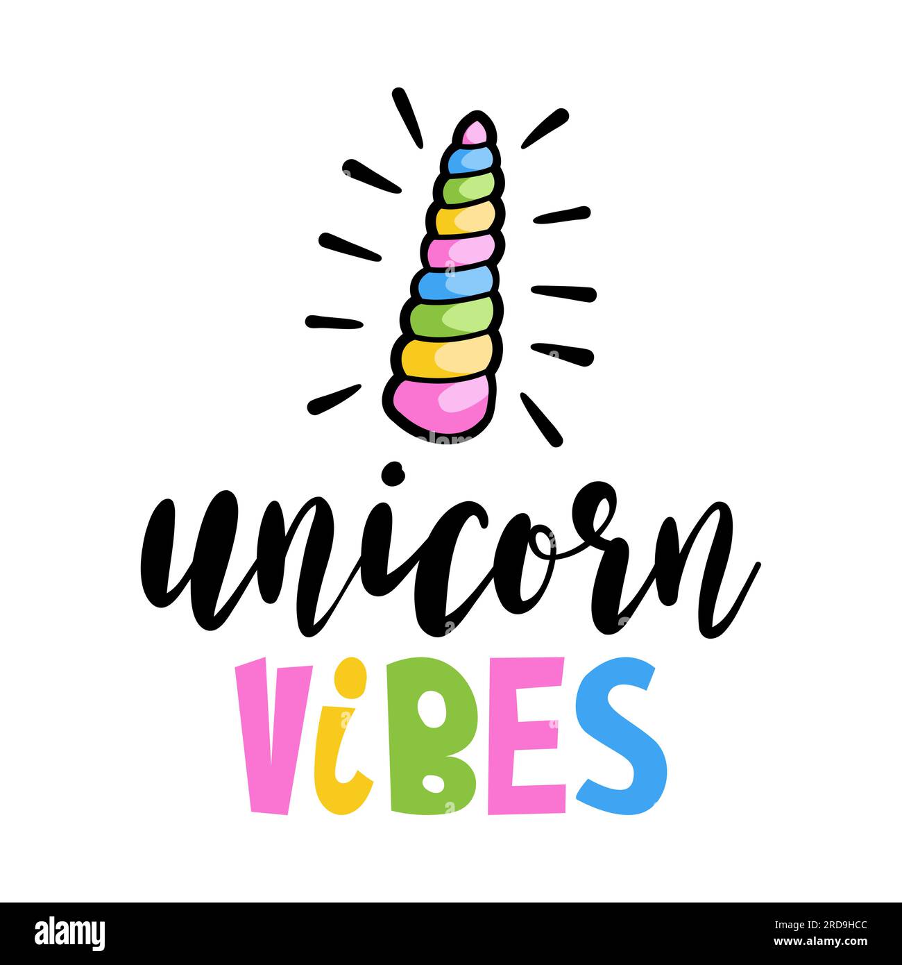 Unicorn vibes - slogan tee print design, Unicorn. Hand letter script ...
