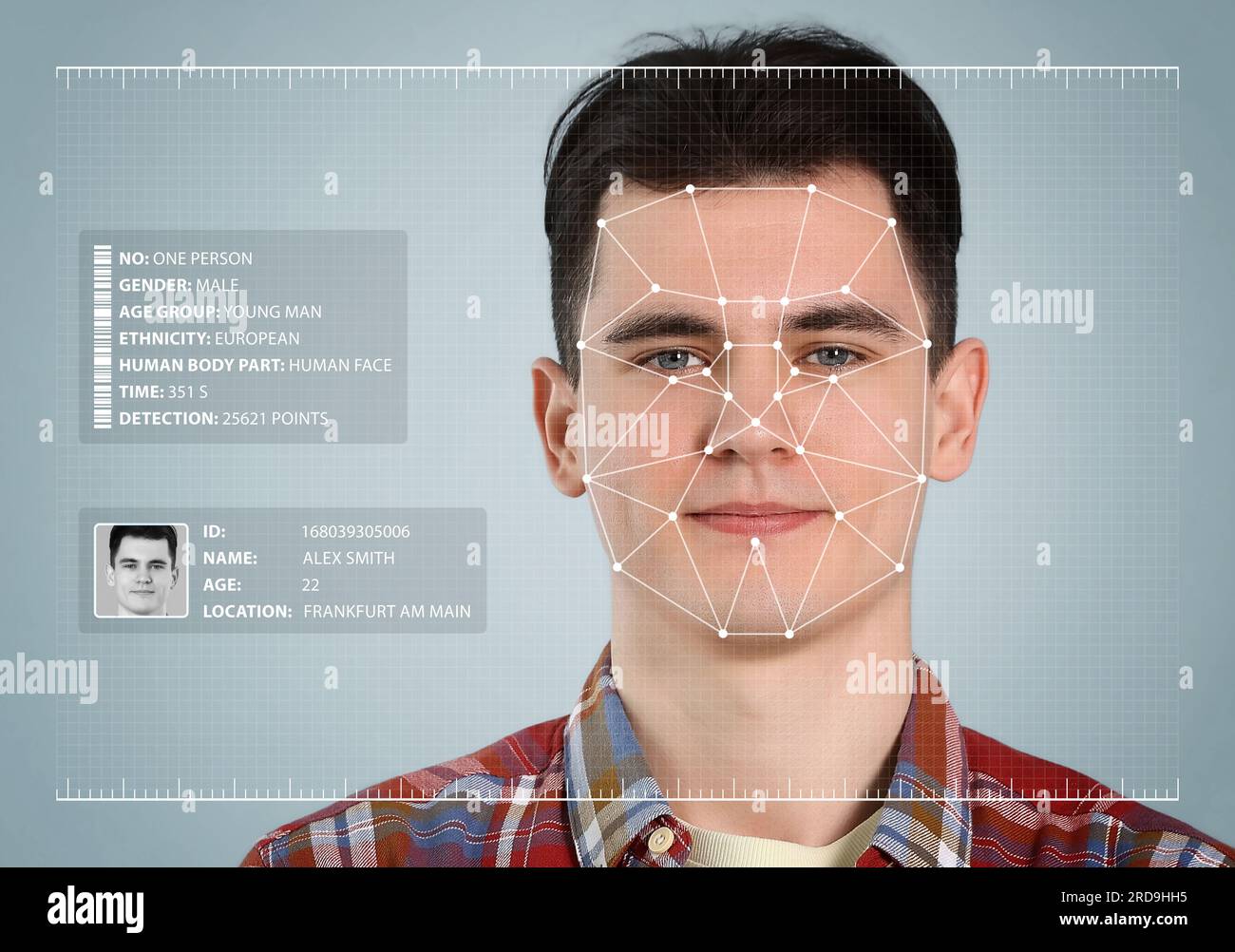 Facial Recognition System Man With Personal Data And Digital Biometric