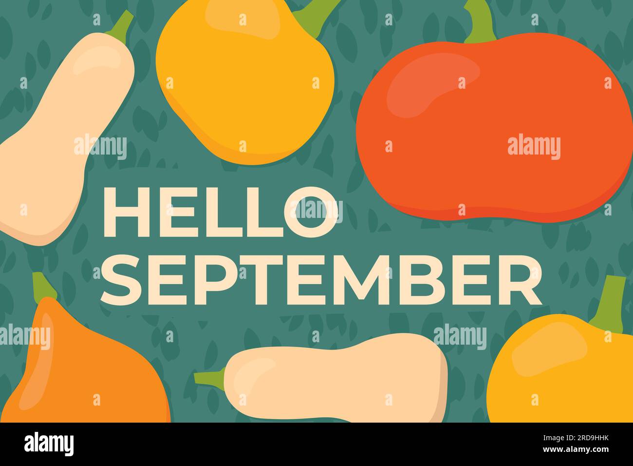 hello september text and pumpkins- vector illustration Stock Vector ...