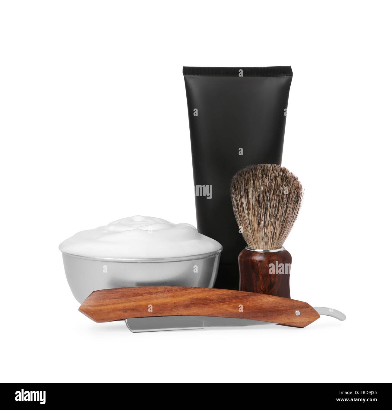 Set of men's shaving tools on white background Stock Photo - Alamy