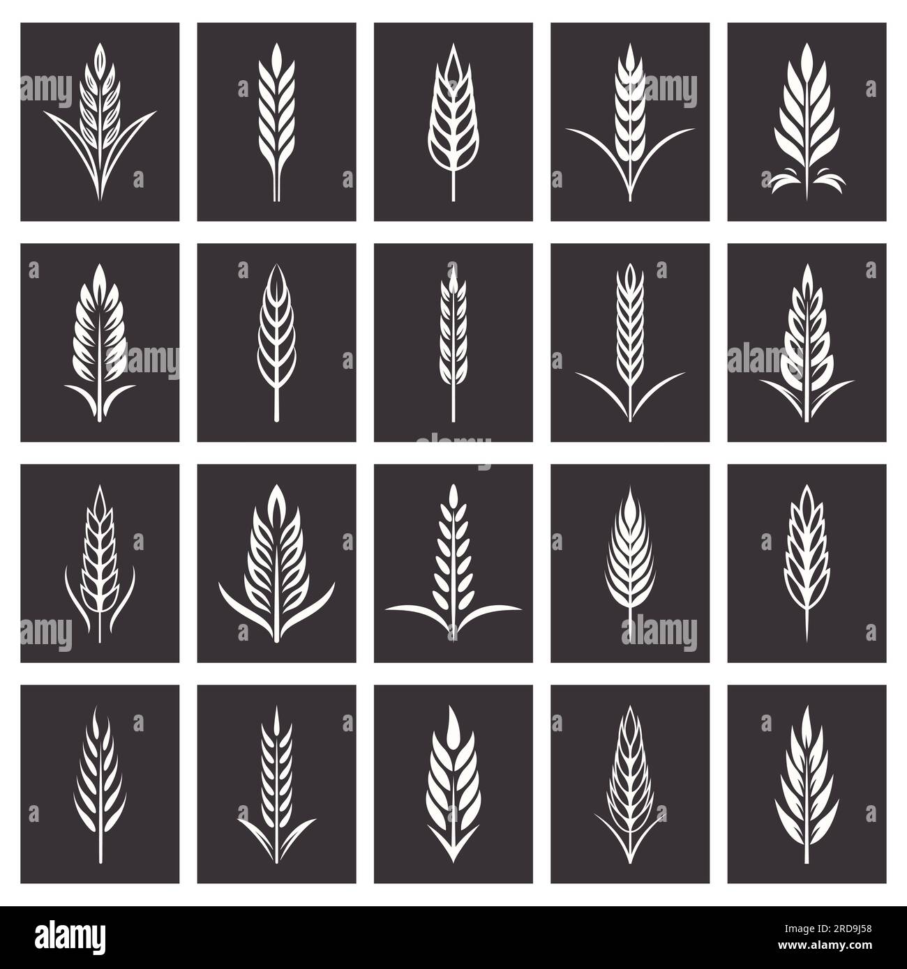 Black And White Wheat Template Set Of Round Abstract Icons Of Ears Of