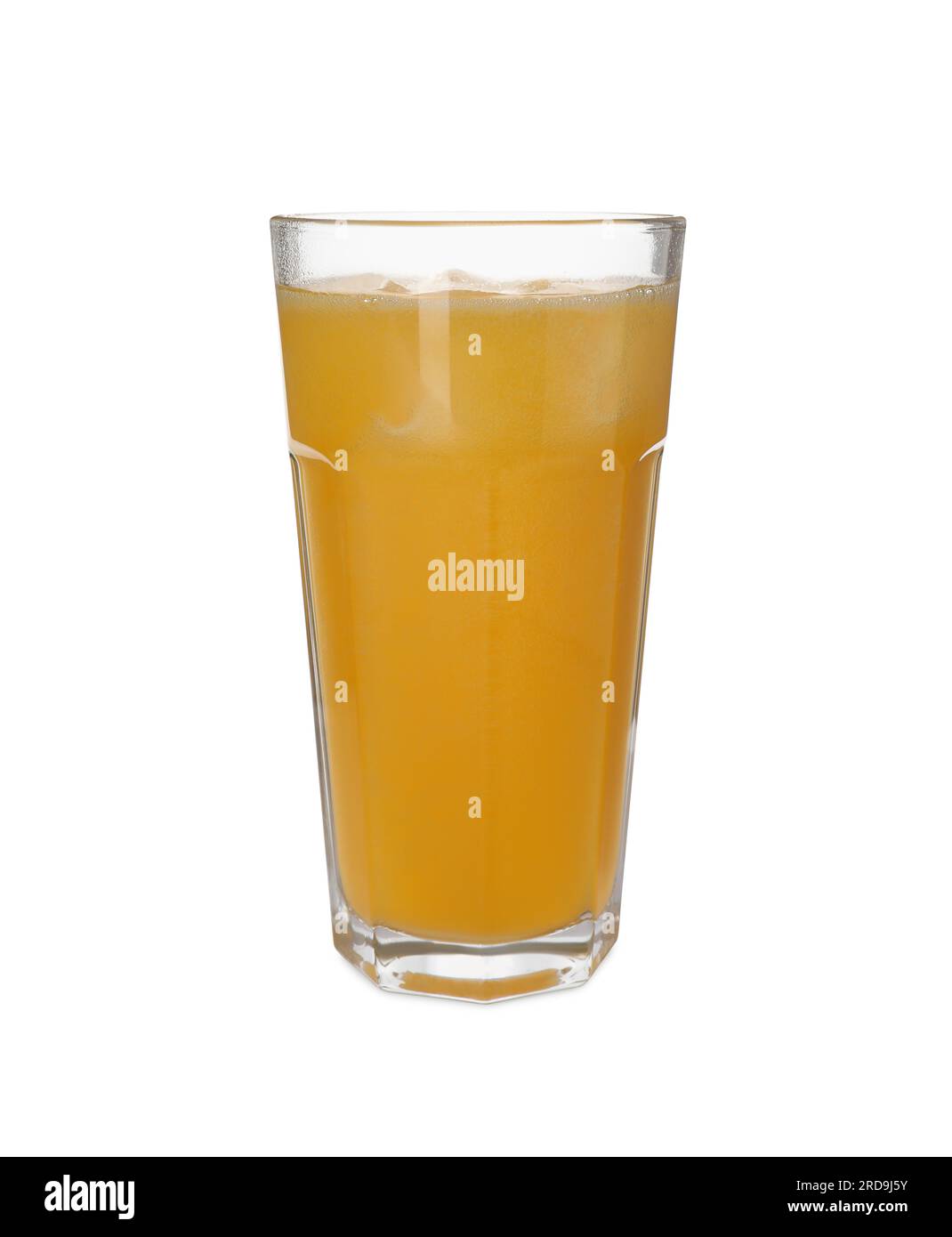 Glass of orange soda water with ice cubes isolated on white Stock Photo - Alamy