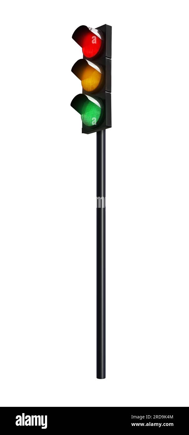 Traffic light with pole on white background Stock Photo - Alamy
