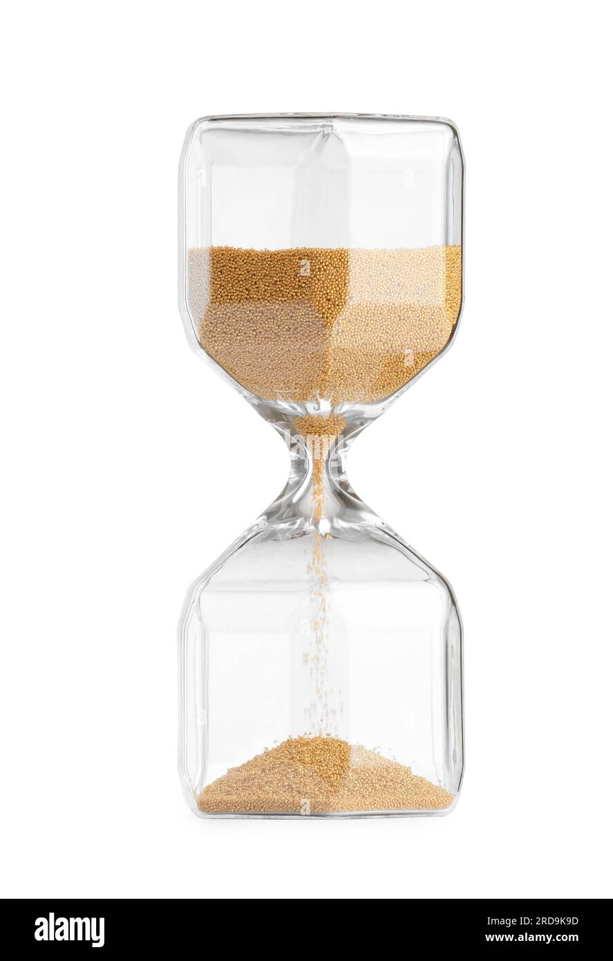 Hourglass with flowing sand isolated on white Stock Photo - Alamy
