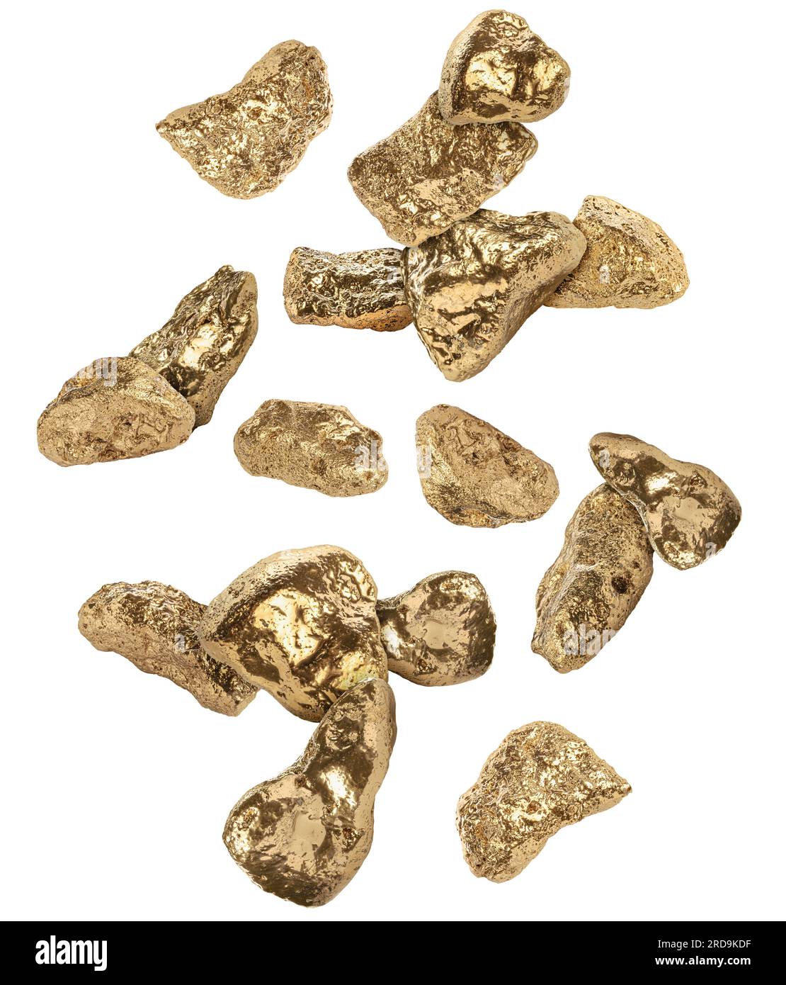 Many gold nuggets falling on white background Stock Photo - Alamy