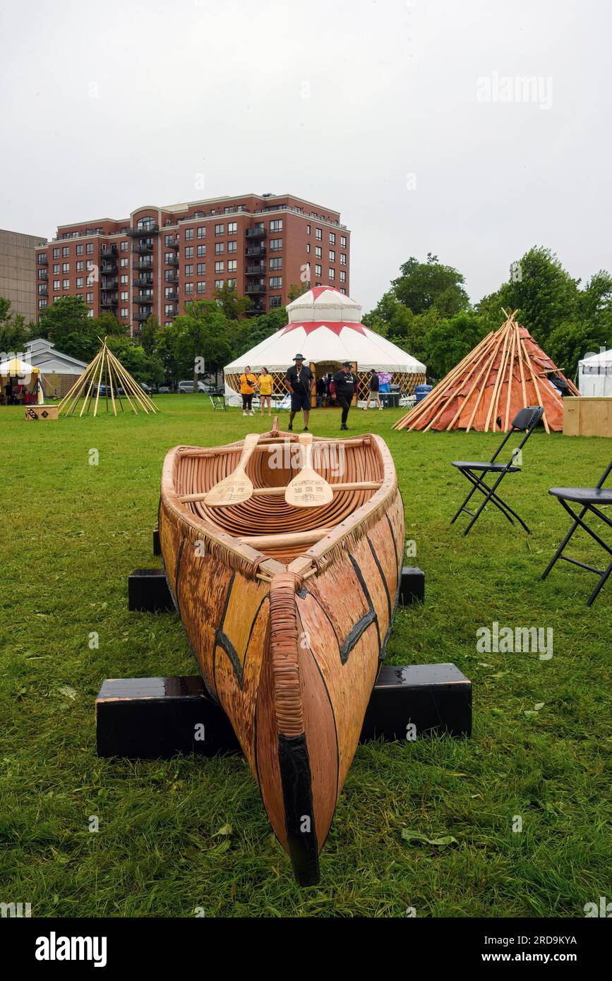 Halifax, NS, Canada - July 19 2023: Traditional canoe and tipi at the ...