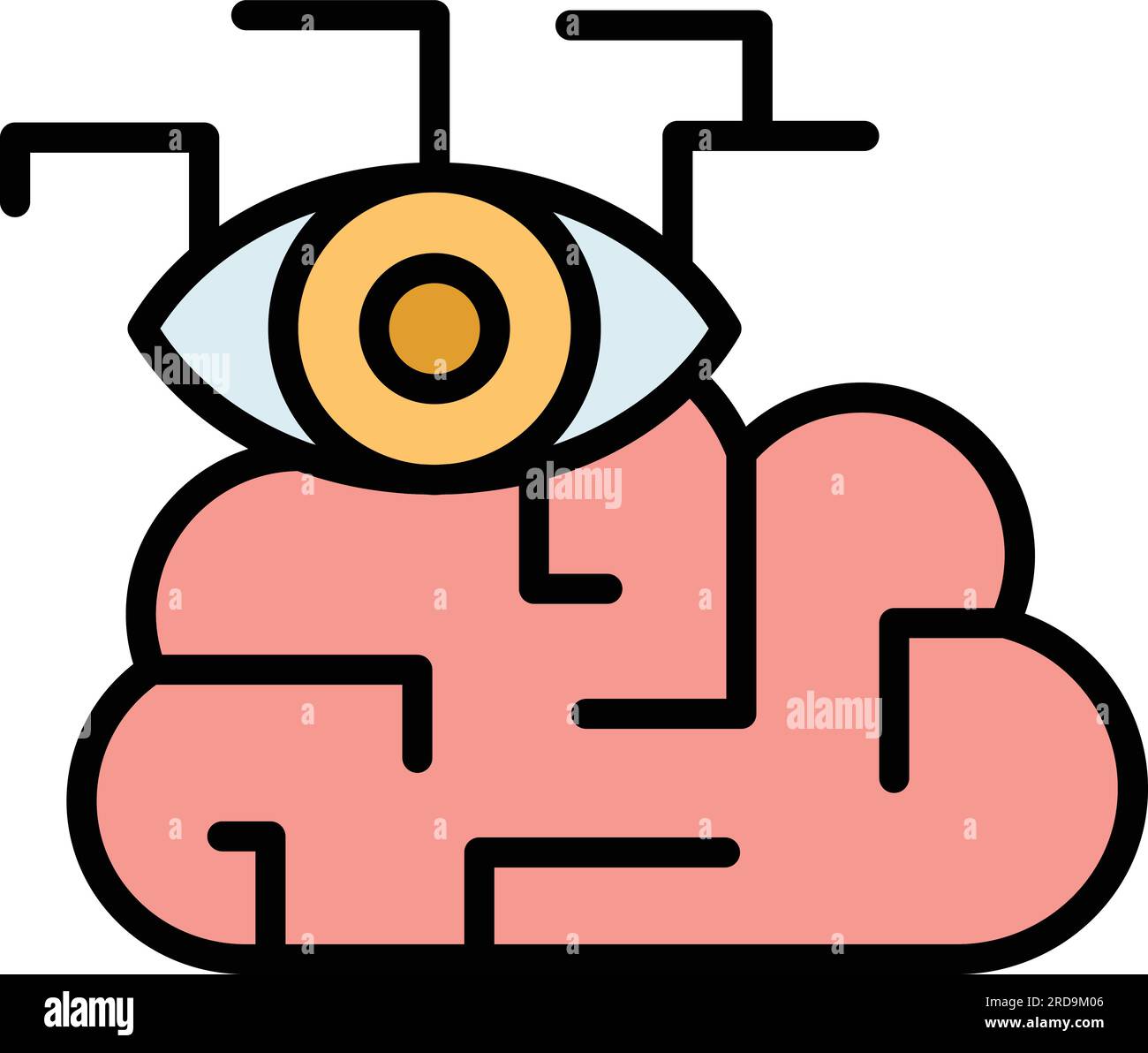 Brain visual perception icon outline vector. Cognitive process. Health system color flat Stock ...