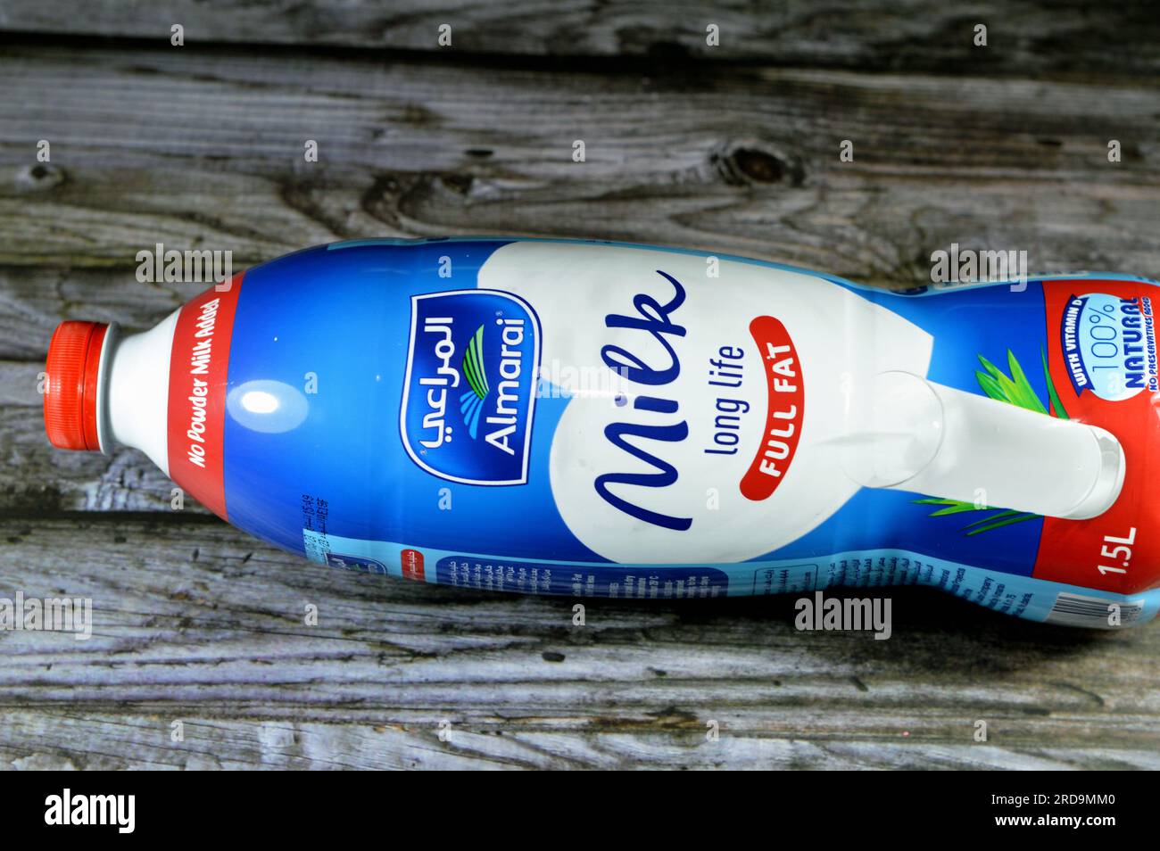 Cairo, Egypt, June 26 2023: Almarai full fat creamy fresh cow's milk of ...