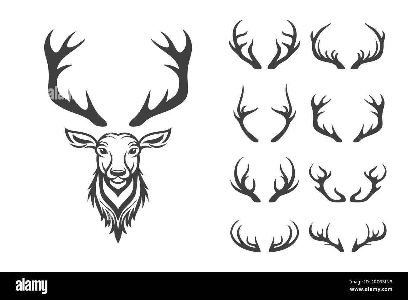 Vector Christmas Reindeer Horns, Antlers. Deer Horn Silhouettes. Hand ...