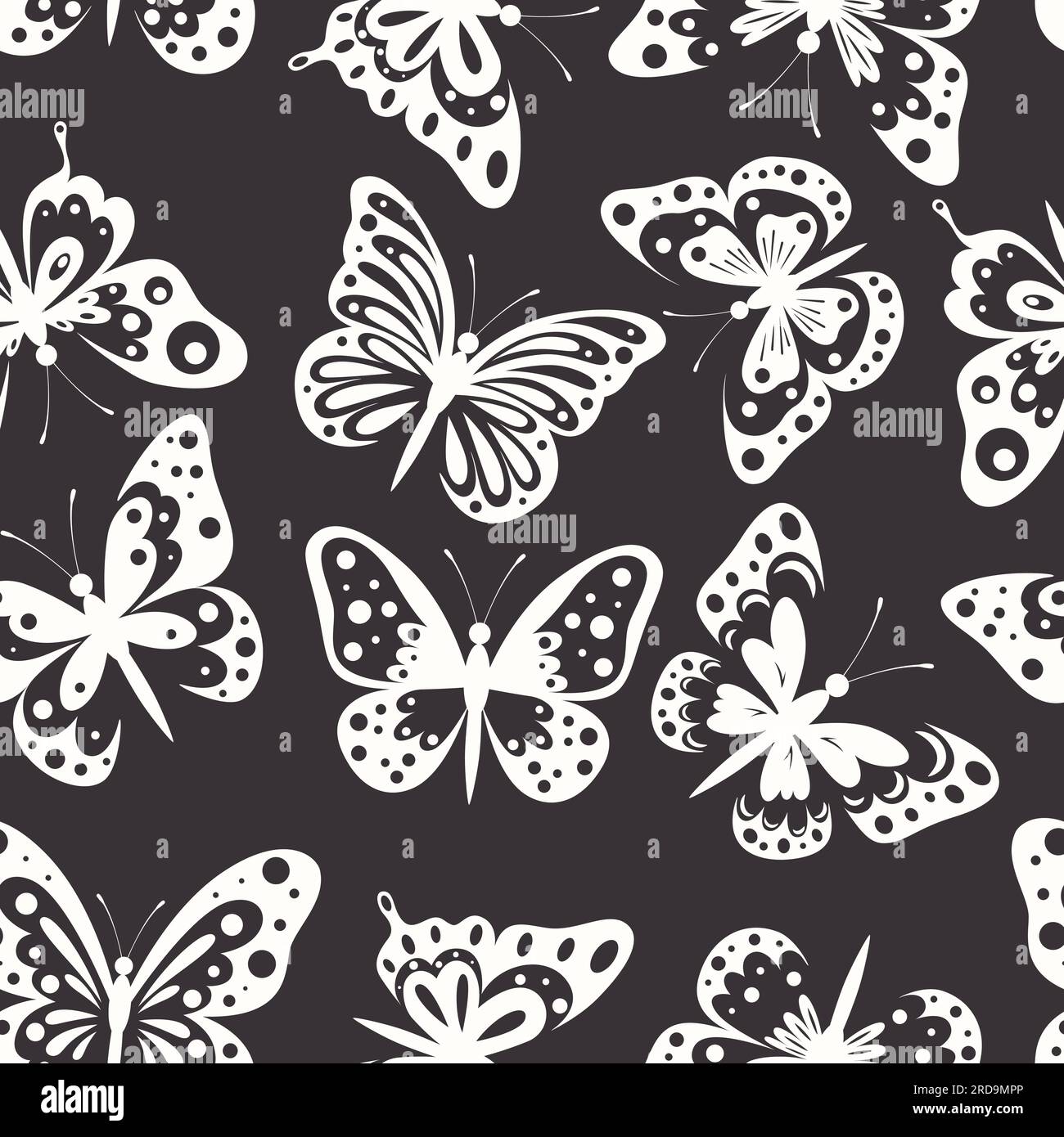 Vector Seamless Pattern with Butterfly. Different White Butterflies on ...