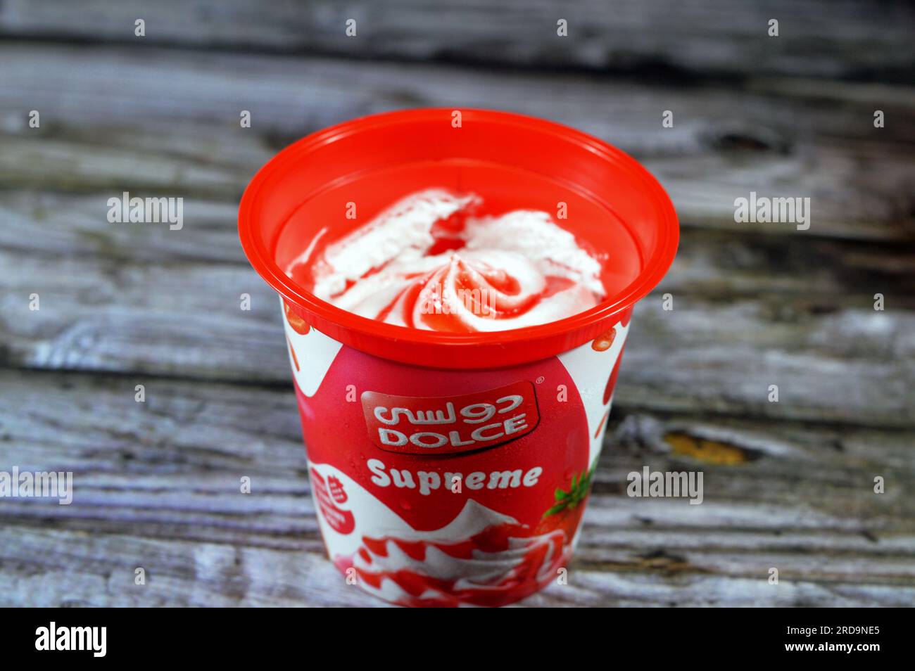 Cairo, Egypt, July 6 2023: Dolce Supreme ice cream frozen vanilla with ...
