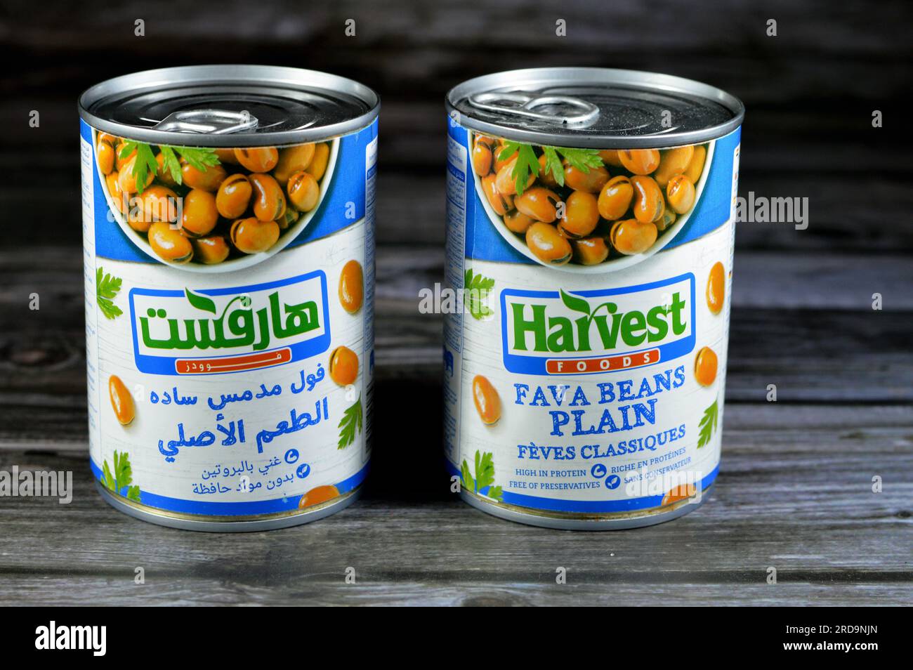 Cairo, Egypt, June 18 2023: Canned Harvest Foods fava beans plain ...