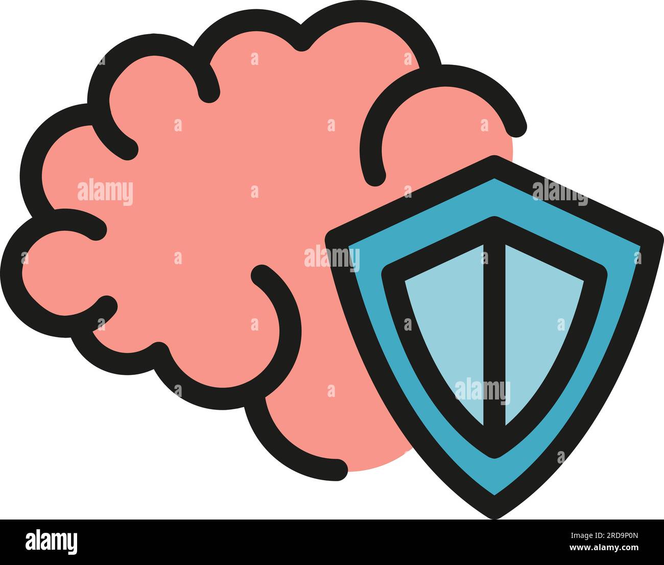 Brain shield icon outline vector. Mental health. Safety mind color flat ...