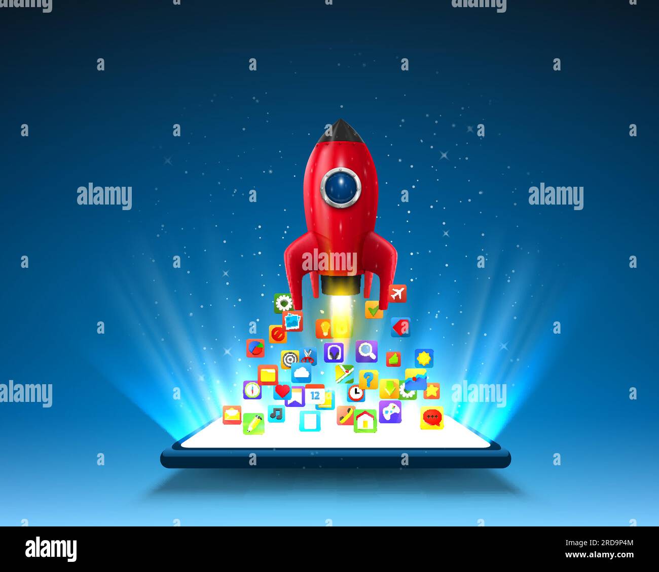 Mobile icons app rocket on the light background. Vector illustration ...
