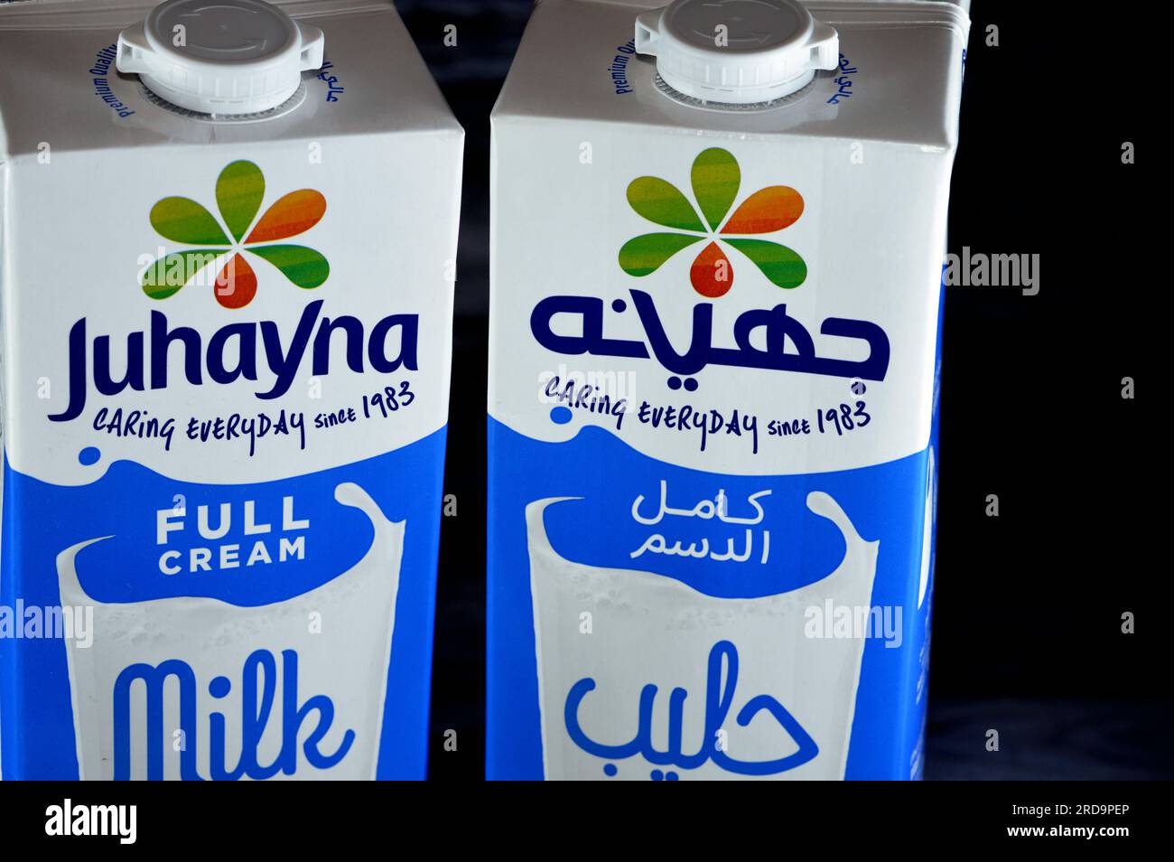 Cairo, Egypt, June 18 2023: Juhayna full cream fresh cow's milk carton ...