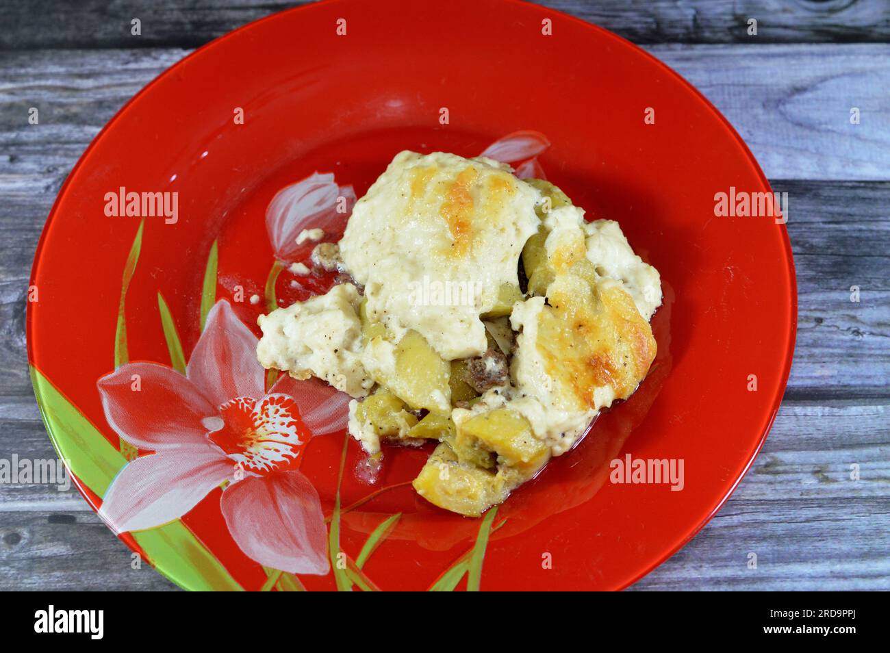 Baked zucchini courgette bechamel sauce and ground minced meat and ghee ...