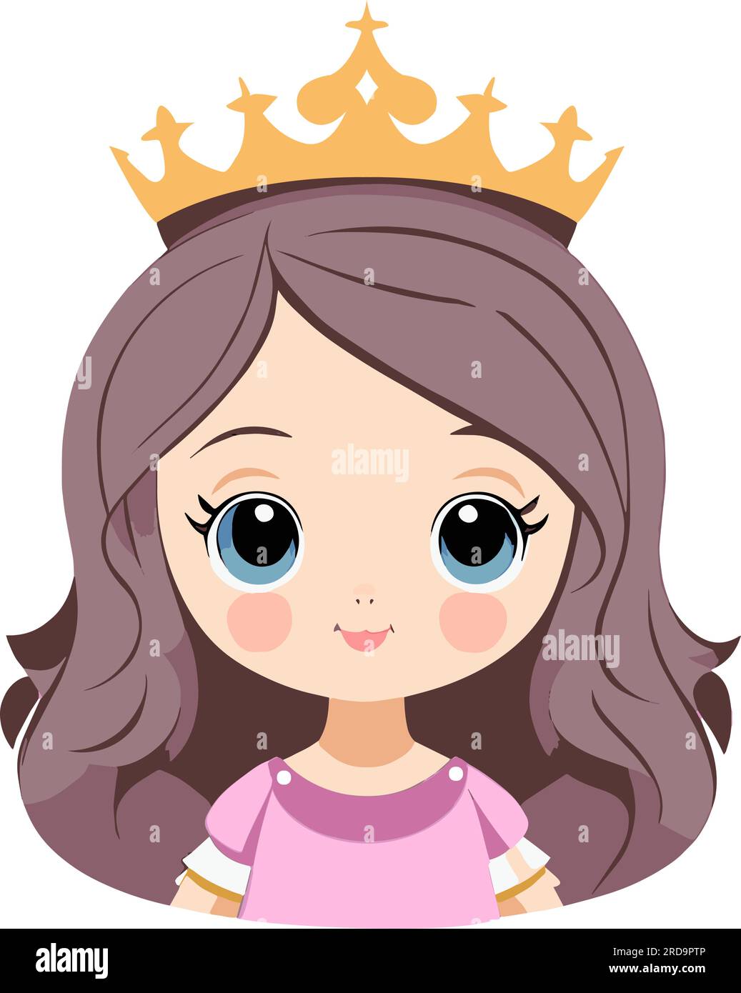 Cute little princess girl portrait isolated on white. Flat vector ...