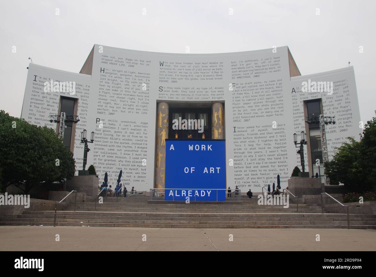 New York, USA. 19th July, 2023. The exterior wall of the Brooklyn Public Library features song ...