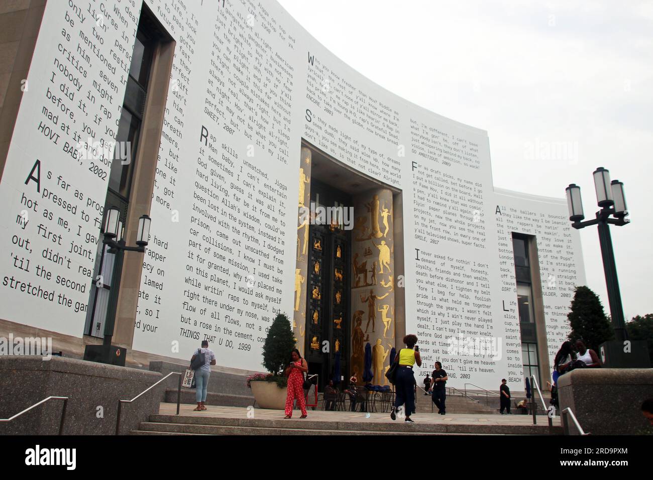 New York, USA. 19th July, 2023. The exterior wall of the Brooklyn Public Library features song ...