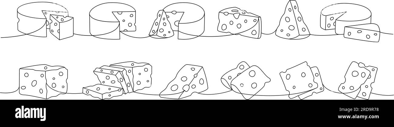 Cheese products one line continuous drawing. Different types of cheese ...