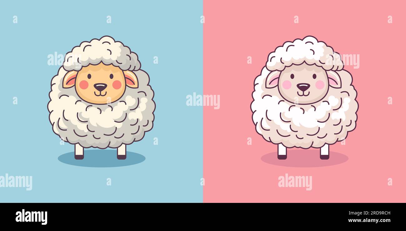 Vector Funny Cute Sheep on Blue and Pink Background. Cartoon Sheep ...