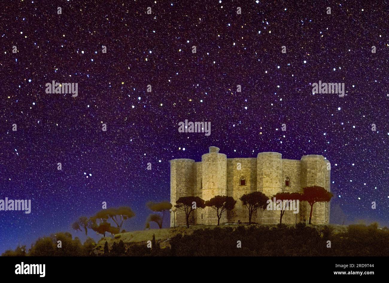 Andria, Italy - January 3, 1995: Castel del Monte, night view with ...