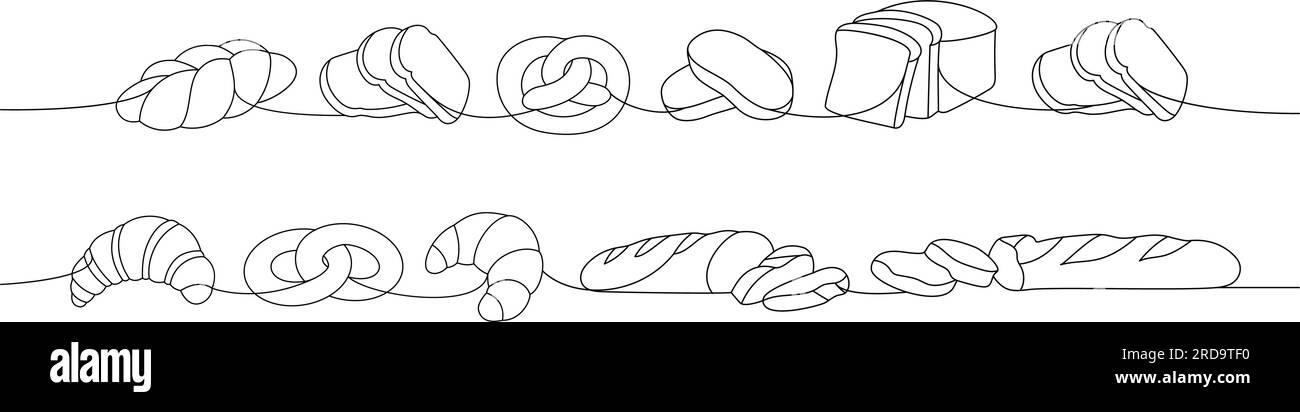 Set of bakery products one line continuous drawing. Whole grain and ...