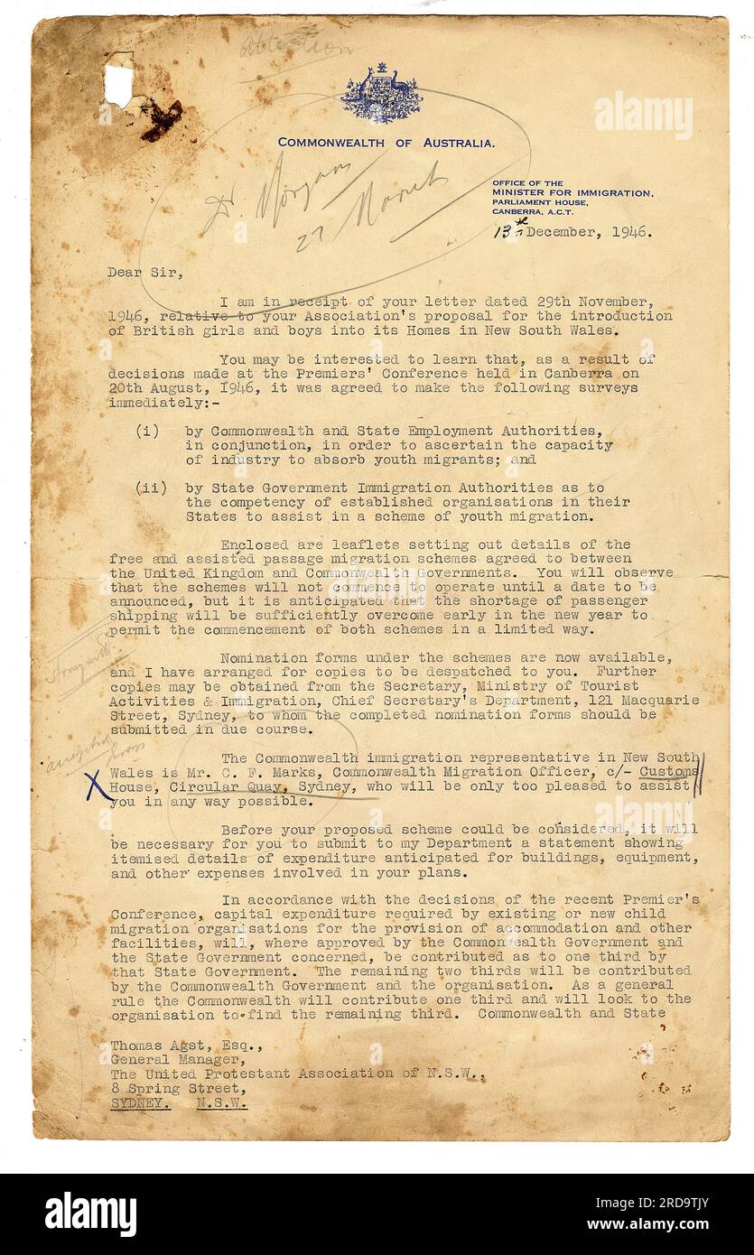 HISTORICAL LETTER DATED 1946 IN REGARD TO THE INTRODUCTION OF BRITIH ...