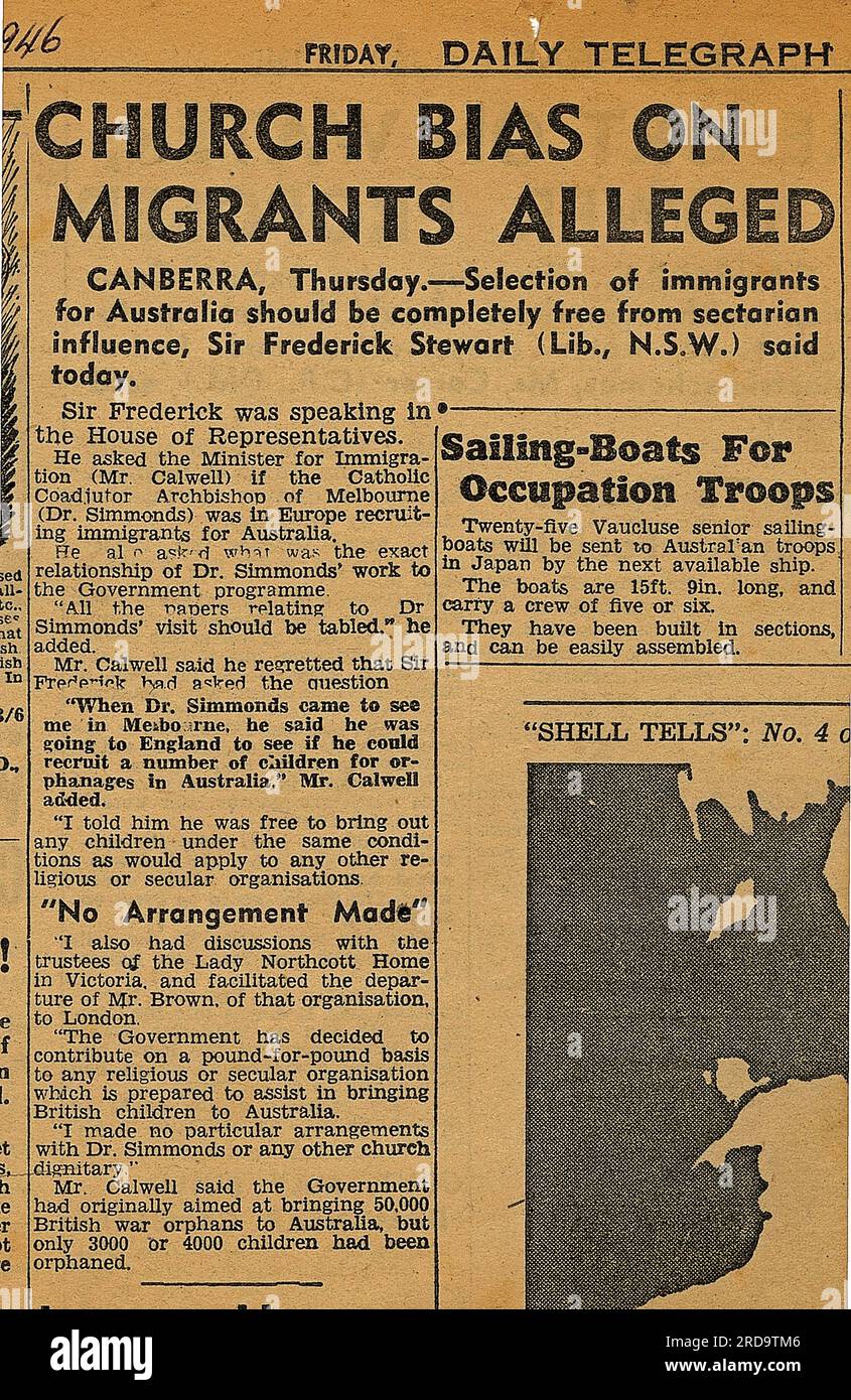 HISTORICAL NEWSPAPER CLIPPING (1946) REGARDING BRITISH CHILD MIGRATION ...