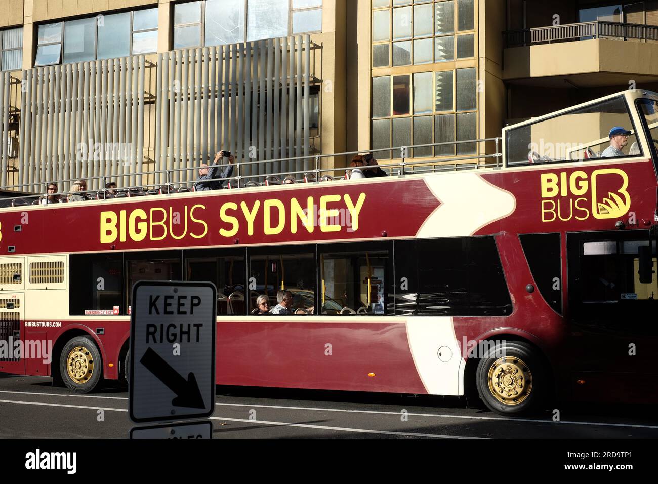 An open-top, double deck, Big Bus Sydney stopped at Whitlam Square on a ...