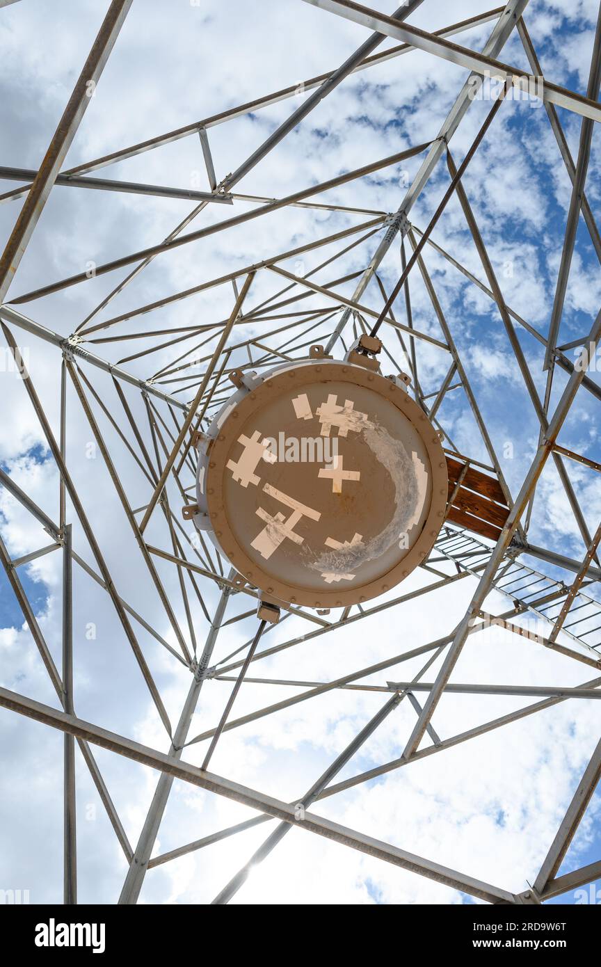 A replica of “Gadget”, the first atomic device tested, is hung from a ...