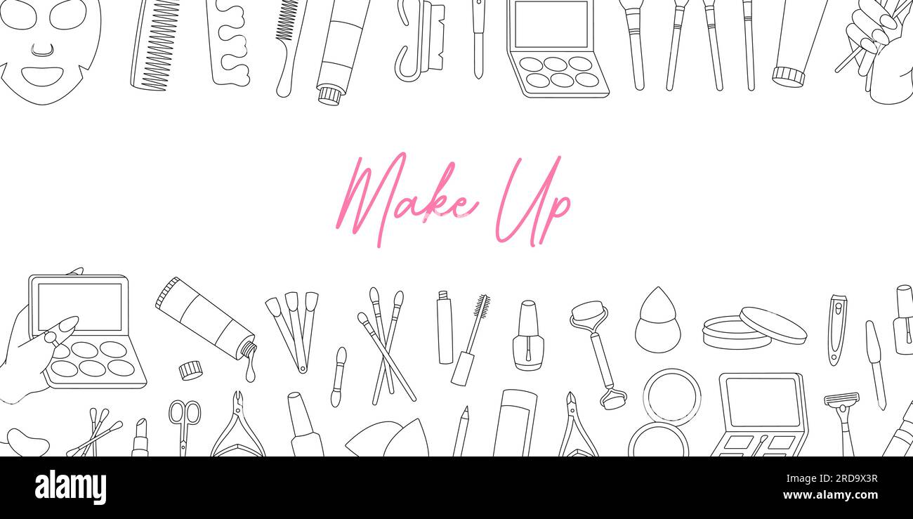 Beauty salon outline banner. Women's cosmetics. Makeup set. Eye shadow ...