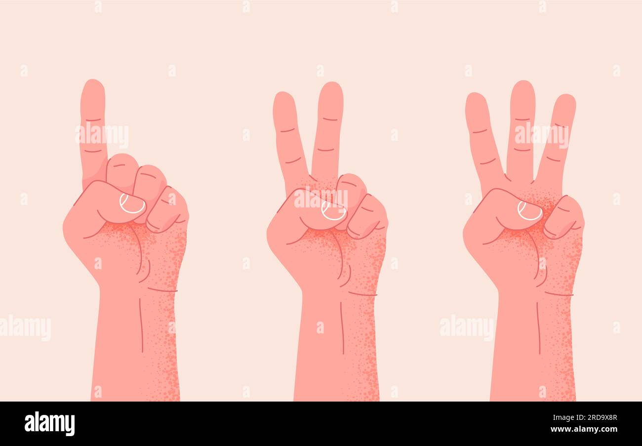 Set of counting one two three hand sign. Three steps or options concept ...