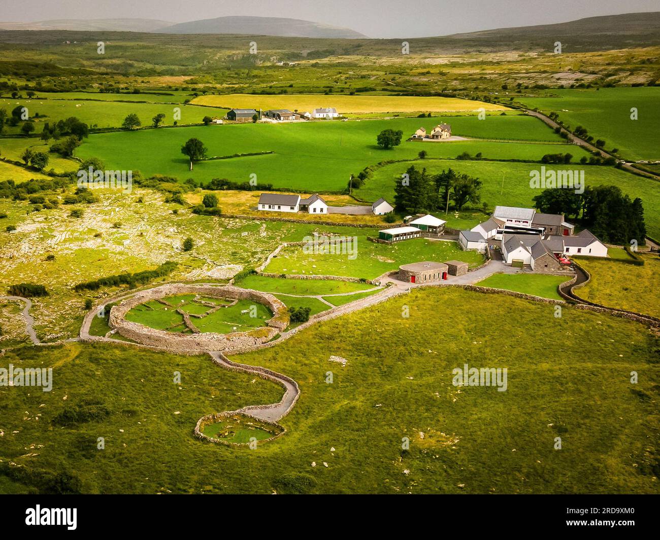 Aerial view of ancient Caherconnell Stone Fort circle in Ireland Stock ...