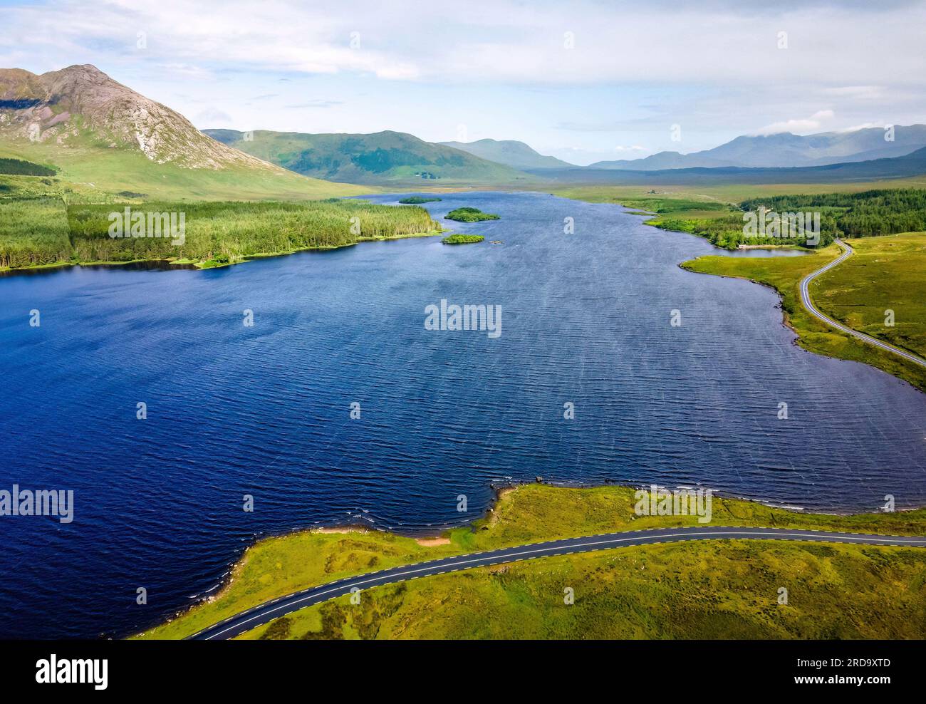 Scenic drive at Connemara National Park aerial shot in Ireland summer ...