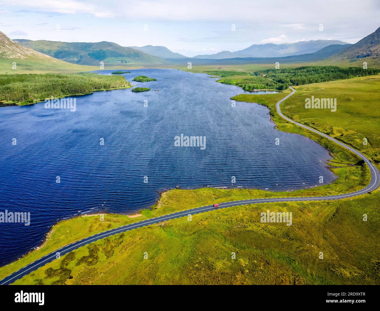 Scenic drive at Connemara National Park aerial shot in Ireland summer ...