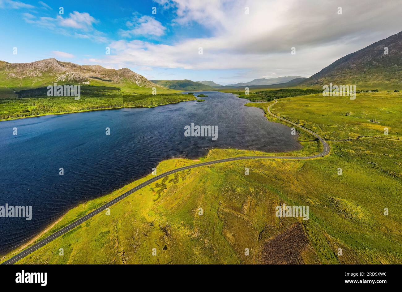 Scenic drive at Connemara National Park aerial shot in Ireland summer ...