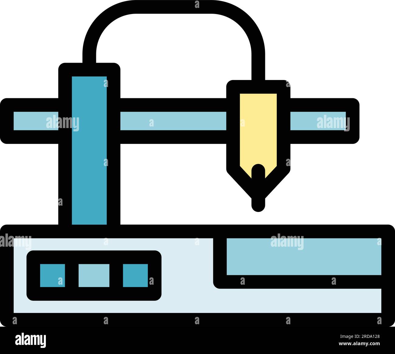Printer Cnc Machine Icon Outline Vector Lathe Equipment Work Tool Color Flat Stock Vector