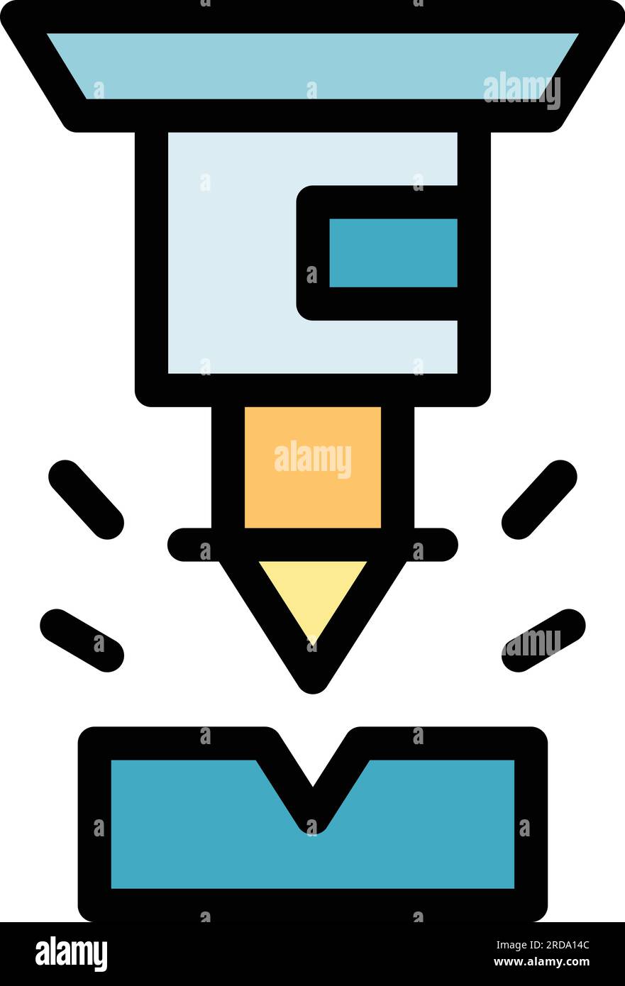 Engineering Cnc Machine Icon Outline Vector Work Tool Lathe Equipment Color Flat Stock Vector